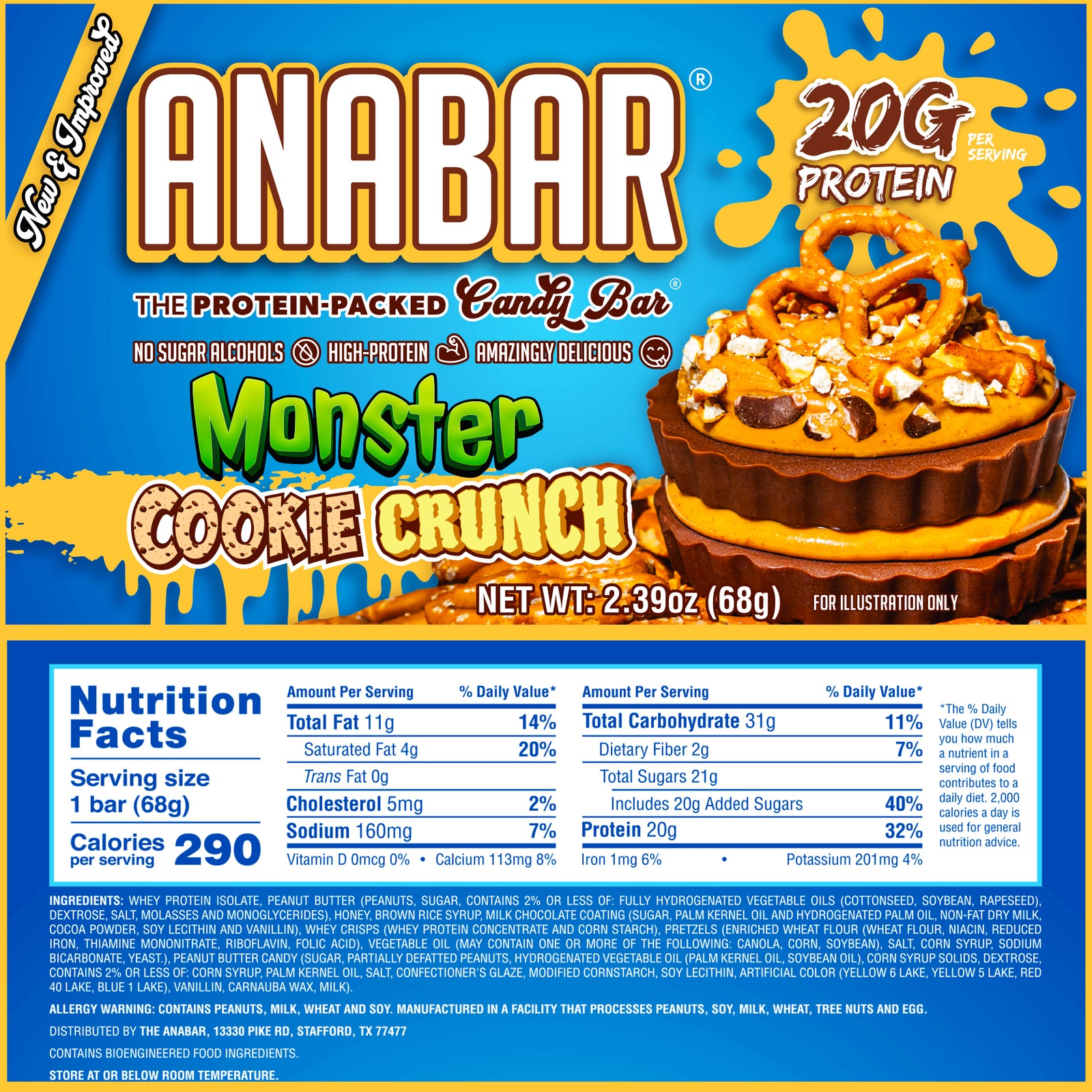 Anabar 20g Protein Bar, Monster Cookie Crunch Flavor, 1 Pack 12 Pcs ...